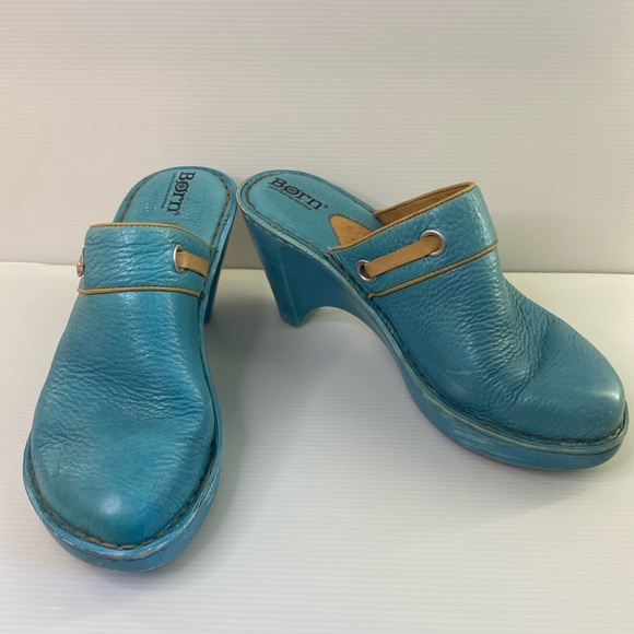 Born | Shoes | Born Slip On Leather Wedged Clogs Teal Women Sz 7 | Poshmark
